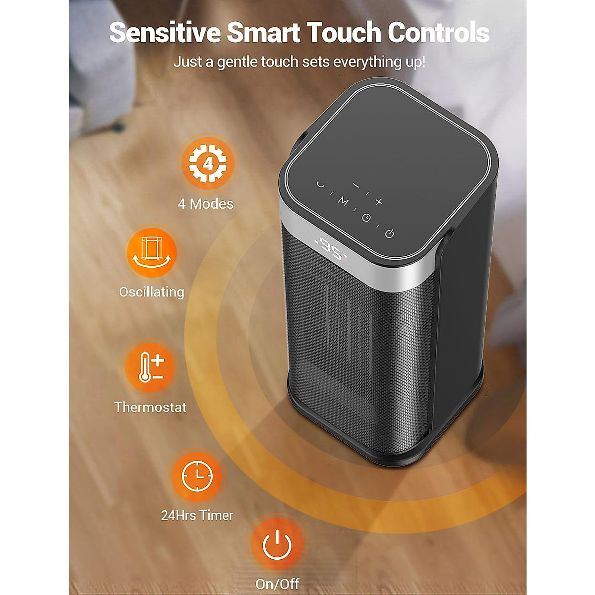 Sunnote Space Heater for Indoor Use, 1500W Fast Heating, Electric & Portable Ceramic Heaters with Thermostat, 5 Modes, 24Hrs Timer, 80°Oscillating Room Heater with Remote, Safe for Office Bedroom Use