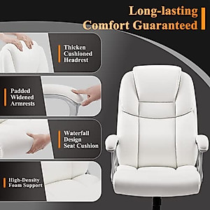 NeuType Executive Office Chair High Back Home Office Desk Chairs with Wheels PU Leather Ergonomic Computer Chair with Lumbar Support Adjustable Height & Swivel Big and Tall Office Chair - White