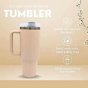 DUPE 40 oz Insulated Tumbler with Handle & Straw Lid – Stainless Steel Vacuum Insulated Water Bottle, BPA-Free, Travel Mug, Cupholder Friendly, Modern Gift for Women & Men (Rose Quartz)