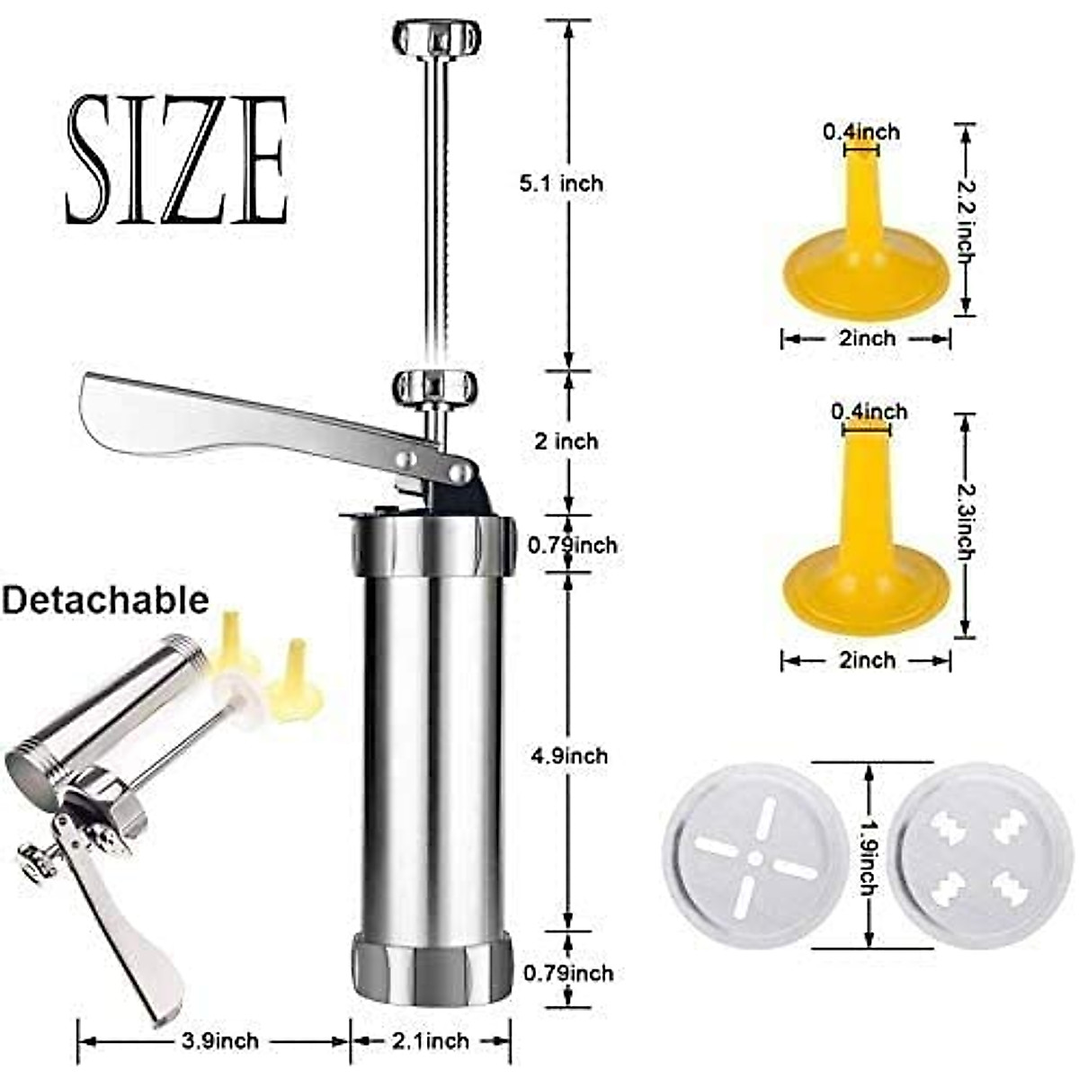 Cookie Press Maker Kit for DIY Biscuit Maker and Decoration with 8 Stainless Steel Cookie discs and 8 nozzles (Stainless Steel)