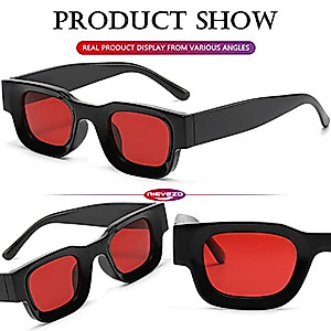 AIEYEZO Modern Thick Rectangle Sunglasses for Women Men Retro 90s Chunky Square Polarized Sunnies (Black/Ocean Red)