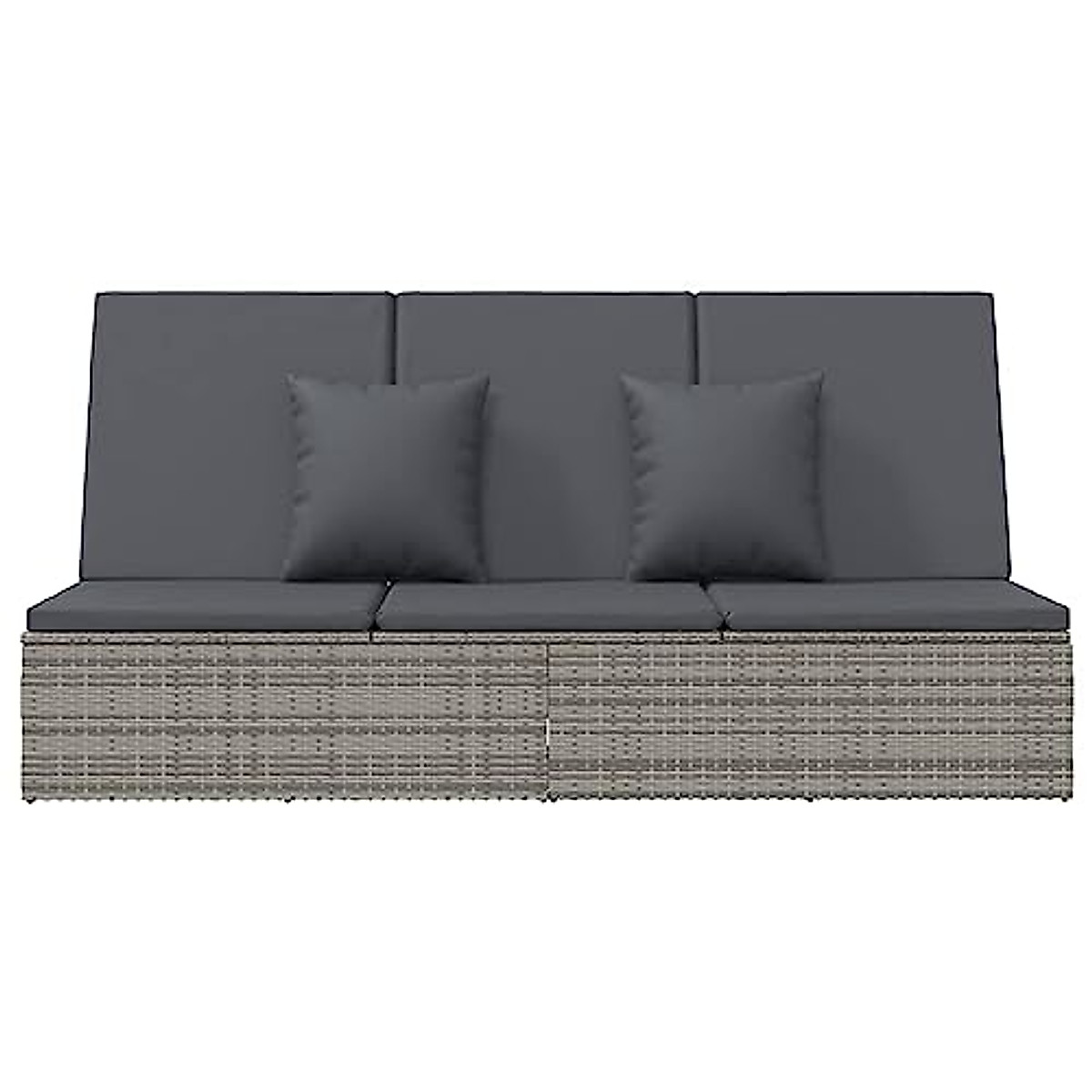 Makastle 2-Person Patio Lounge Chair, Outdoor PE Rattan Adjustable Double Daybed Chaise with Pillow & Cushions, Loveseat Sofa for Garden Lawn Backyard, 78.7"x47.6"x12.2" Poly Rattan Dark Gray