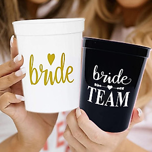 LADY&HOME Bachelorette Party Plastic Cups Bride Team Gifts Reusable Party Cups for Bridal Party(Black)