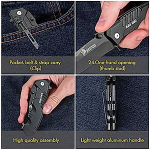 NedFoss Knifes Pocket Knives For Men, Black Coated Folding Pocket Knife, Fishing Hiking Survival Knife, with Safety Liner Lock and Belt Clip