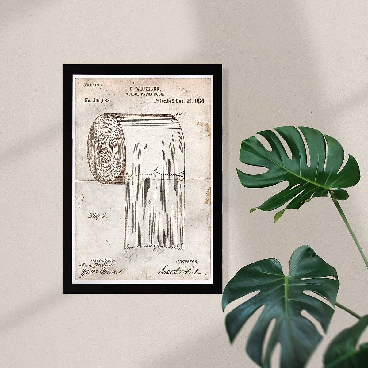 Bath and Laundry Framed Wall Art Prints 'Toilet-paper roll 1891 Parchment' Bath (1B01227_13x19_SUPERB_PS_NLC)