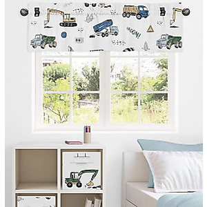 Sweet Jojo Designs Construction Truck Window Treatment Valance - Grey Yellow Black Blue and Green Transportation