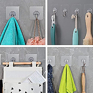 Shuangqi Wall Hook Clear Plastic Adhesive Stick 2.36inch Small Square Waterproof Hook for Shower Bathroom Kitchen Heavy Hanging 12pcs