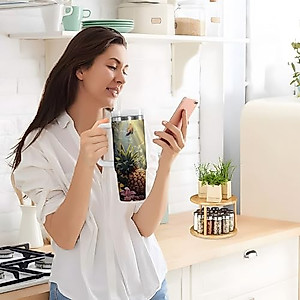 Slewiaeky Tumbler with Handle 40 oz Tropical Butterfly Insect Travel Mug with Lid and Straw Pineapple Stainless Steel Vacuum Insulated Water Bottle Cup for Iced Tea Coffee Cold Beverages Cup Holder F