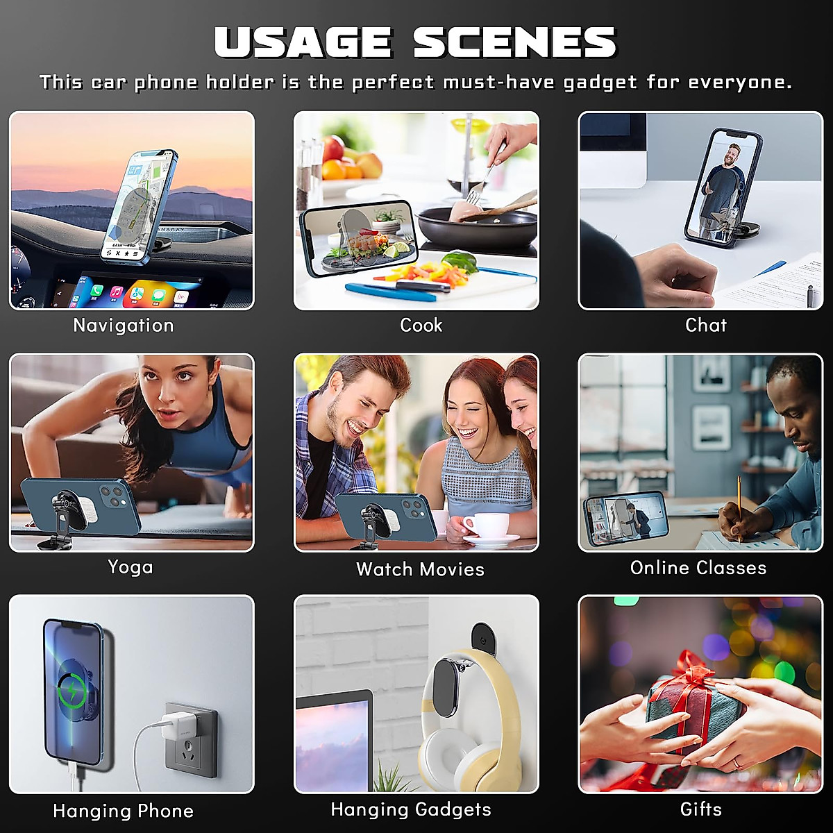 Car Phone Stand, DIPEQOBA Must-Have Alloy Folding Magnetic Cell Phone Mount, Stable Versatile Automobile Dashboard Holder With Dual 360° Rotation, Universal Hands Free Car Accessory for All Smartphone