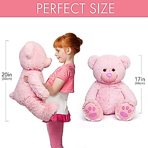 LotFancy Teddy Bear Stuffed Animals, 20 inch Pink Stuffed Bear, Cute Plush Toy with Footprints, Plushies for Kids Baby Toddlers on Baby Shower, Valentine's Day Gift for Girlfriend, Easter Decoration