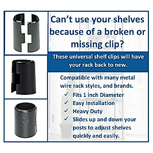 JSP Manufacturing 1" Diameter Post Wire Shelf Clips Shelving Split Sleeves Lock Metal Rack Locking Plastic 24 Pairs (48)