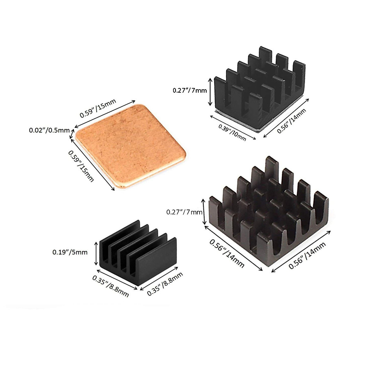 Easycargo Raspberry Pi 4 Heatsink Kit Aluminum + Copper + 3M 8810 Thermal Conductive Adhesive Tape for Cooling Cooler Raspberry Pi 4 B, 3 B+, Pi 3 B, (4pcs)