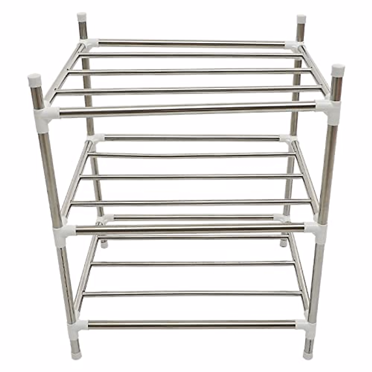 Luxshiny Stainless Steel Shelf Rack Stackable Cabinet Shelf Heavy Duty Pan Shelf Pot Rack Organizer 3 Tier Storage Shelves for Home Kitchen Cabinet Organizations Silver