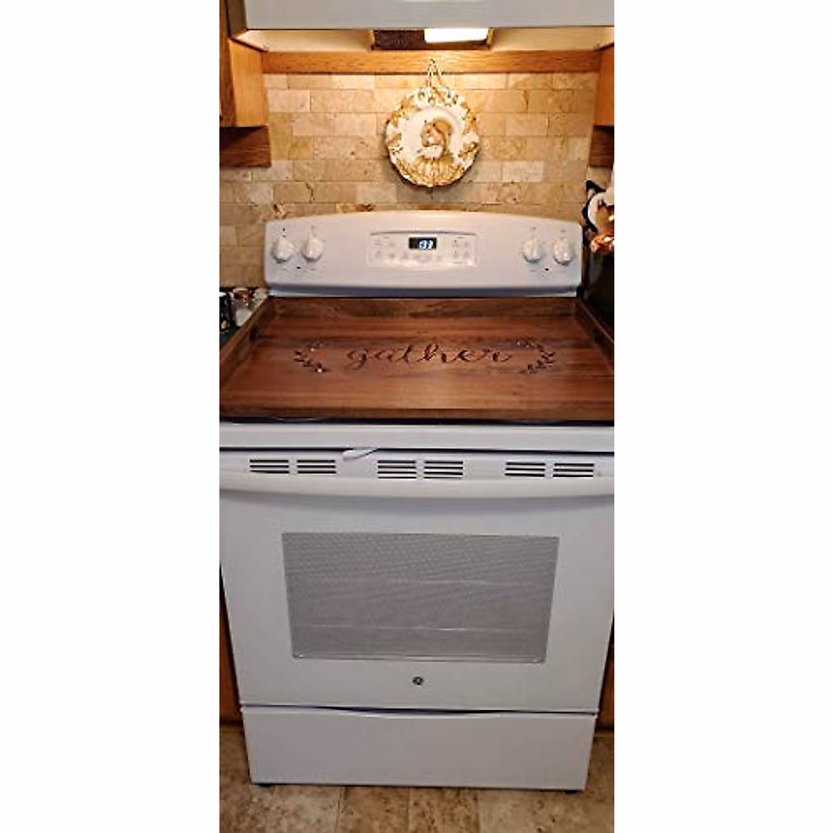 Beautiful Handrcrafted Farmhouse Style Carved Engraved Wooden Stovetop Cover Noodle Board with Optional Personalization