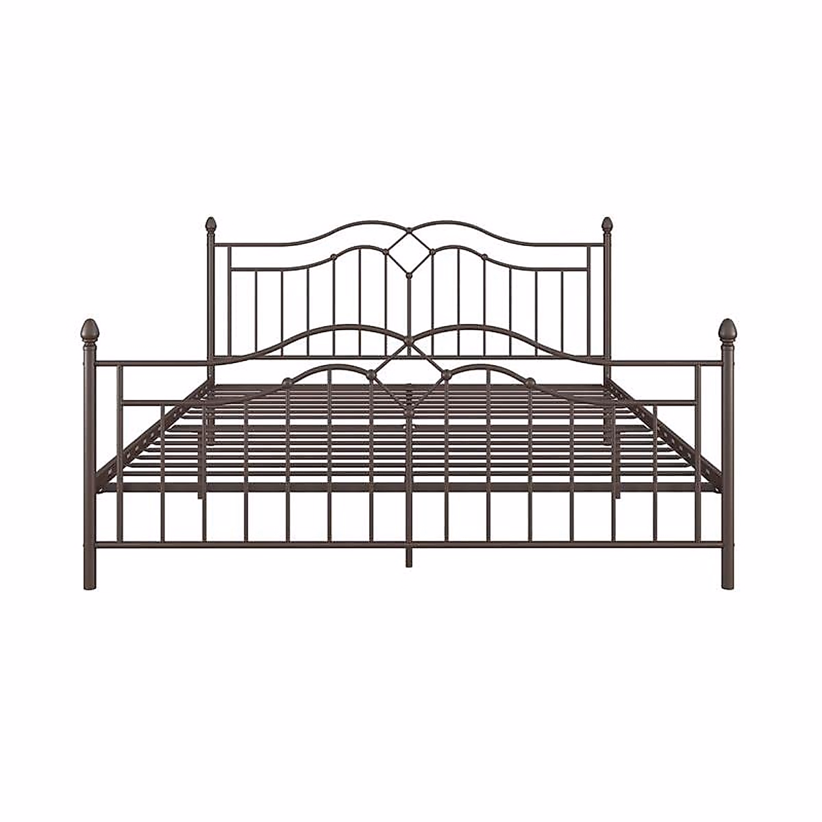 DHP Tokyo Metal Platform Bed with Classic Finial Post Headboard and Footboard, Underbed Storage Space, No Box Spring Needed, King, Bronze