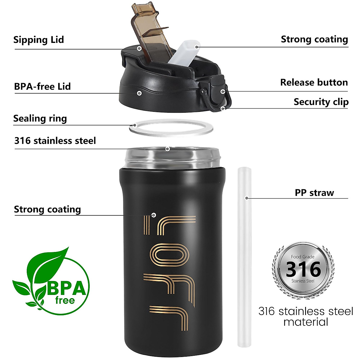 Icesip 21oz Coffee Travel Mug Spill Proof Leak Proof, Insulated Mugs Tumbler for Hot and Cold, Stainless Steel Vacuum Cups for Iced & Hot Coffee, Water, Drink, Black