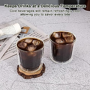 Aquach Double Wall Glass Espresso Cup 8 Oz Set of 2 - Insulated Clear Coffee Mug for Hot/Cold Drinks, Microwave Safe