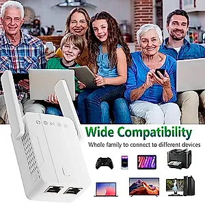 Ywauou WiFi Extender Long Range 1200Mbps Internet Booster for Home with Dual Band (5GHz/2.4GHz), 2 Ethernet Port, Signal Extender Covers up to 10,000sq. ft 45 Devices for Home Outdoor and Indoor Use