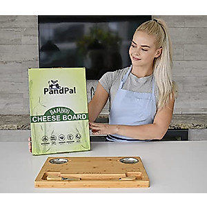 Bamboo Cheese Board Set, Charcuterie Food Serving Tray - Included Stainless Steel Knives & Bowls, Extra Large [16x11x1] Wooden Cutting Board Platter for Wine, Cracker, Brie, Meat, Dip, Chip by PandPal
