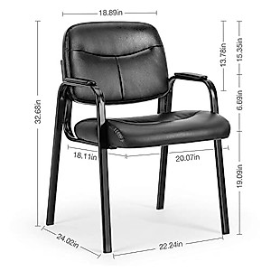 Sweetcrispy Waiting Room Chairs with Padded Arms, PU Leather Stationary Office Guest Chair for Elderly Home Desk Reception Area Conference Room Side Lobby, Black