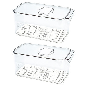 SANNO Produce Saver Refrigerator Organizer Bins with Lids And Removable Drain Tray Food Storage Container Fridge Stackable Freezer Bins For Kitchen Produce Fruit Vegetable (Set of 2)