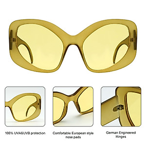TYA Oversized Sunglasses for Women Fashion Oval Futuristic Chunky Sunglasses Cat-Eye Rectangular Shades Glasses Eyeglasses Yellow
