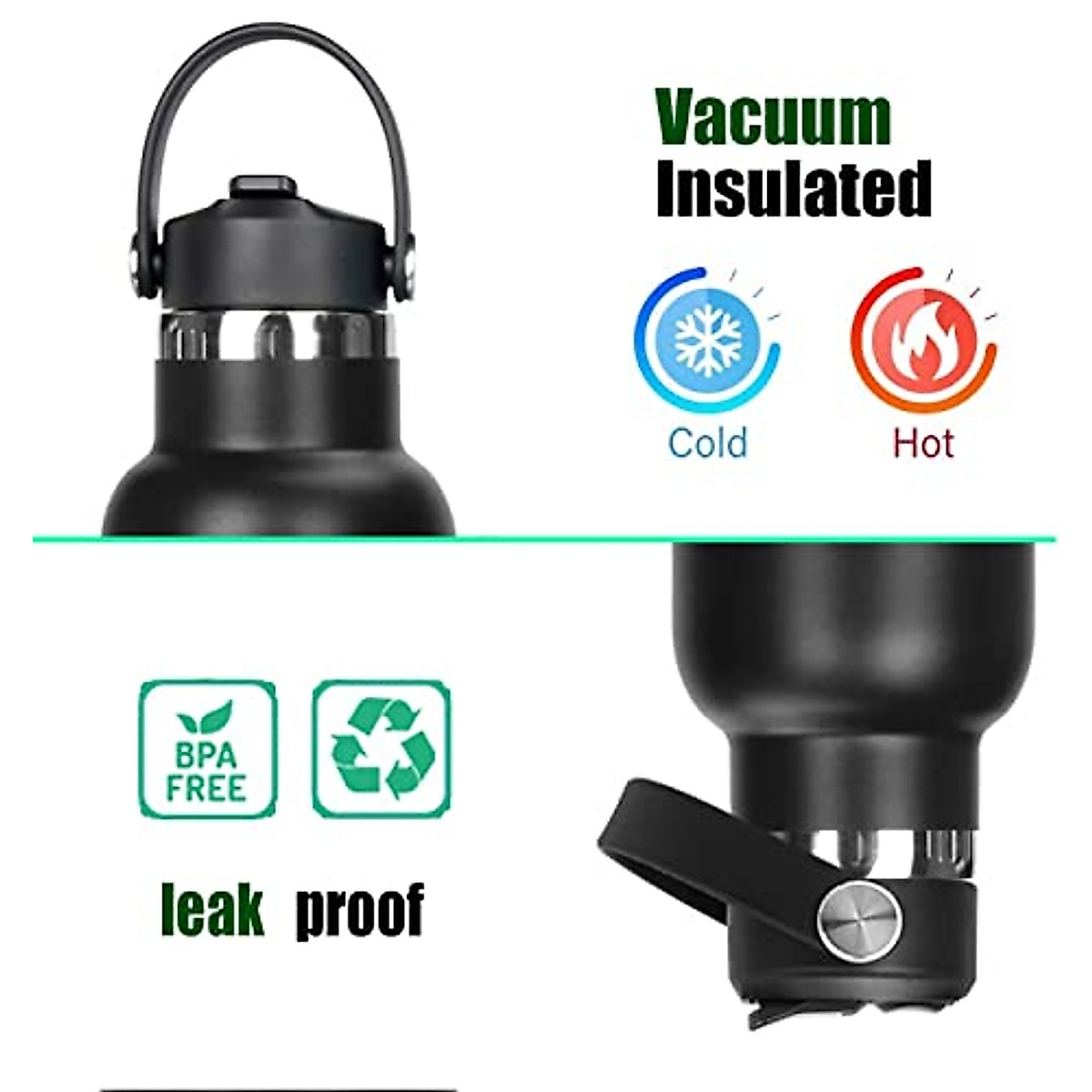 POYAKU Straw Lid Compatible with Hydro Flask Standard Mouth Water Bottle and Simple Modern Ascent Water Bottle (Black-Black)