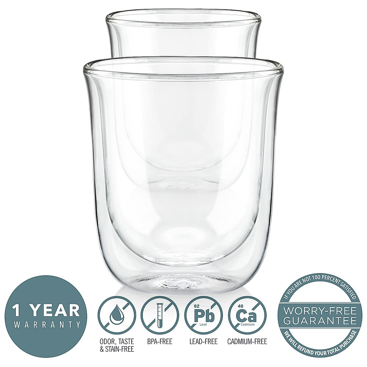 Teabloom Tulip Insulated Glasses for Tea, Espresso and Other Beverages - Double Walled Heatproof Glass Maintains Drinks Hot/Cold, 6 oz (Set of Two)