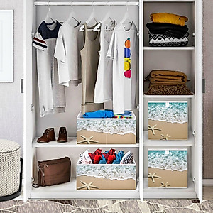 Kigai Storage Basket Summer Beach Shells Foldable Storage Bin 11 X 11 X 11 Inches Cube Storage Baskets Box for Shelves Closet Laundry Nursery Bedroom Home Decor