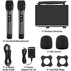 TONOR Wireless Microphone,Metal Dual Professional UHF Cordless Dynamic Mic Handheld Microphone System for Home Karaoke, Meeting, Party, Church, DJ, Wedding, Home KTV Set, 200ft(TW-820)