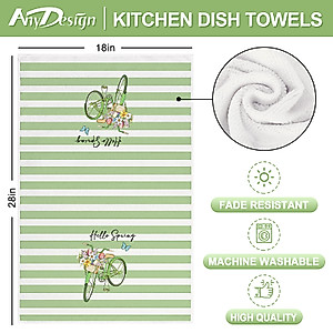 AnyDesign Spring Kitchen Dish Towel Watercolor Gnome Flower Bicycle Truck Dishcloth Green Buffalo Plaids Stripes Hand Drying Tea Towel for Cooking Baking Cleaning Wipes Supplies, 18 x 28 Inch, 4Pcs