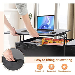 Sweetcrispy Coffee Table, Lift Top Coffee Tables for Living Room,Rising Tabletop Wood Dining Center Tables with Storage Shelf and Hidden Compartment (Black)