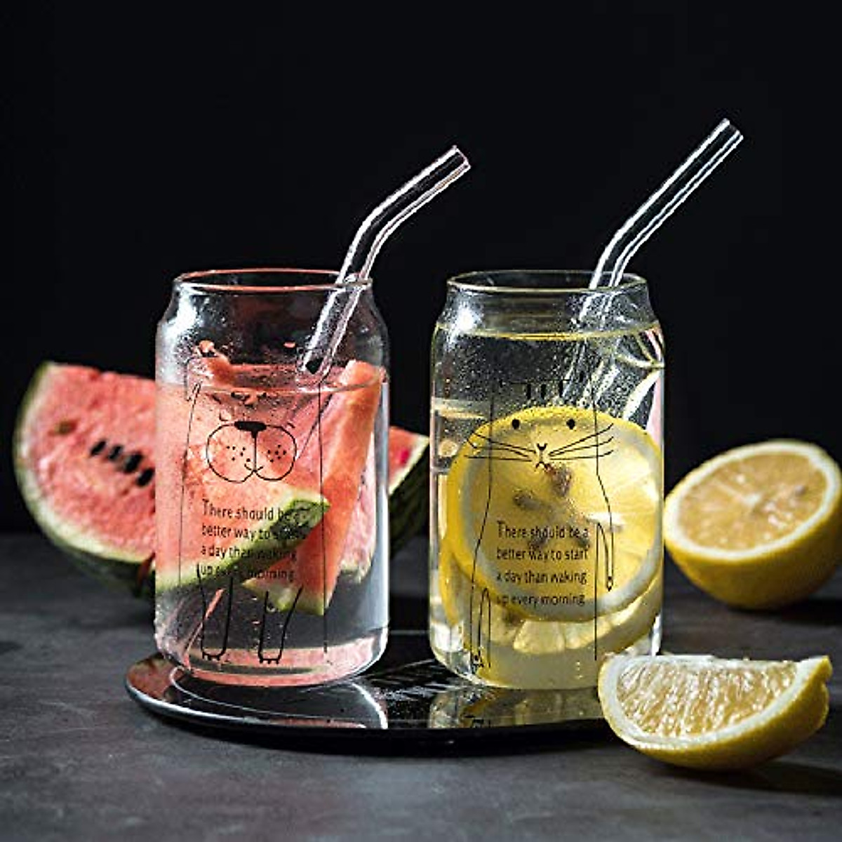 ALINK Glass Smoothie Straws, Reusable Clear Bent 9 in X 10 mm Drinking Straws, Set of 4 with Cleaning Brush