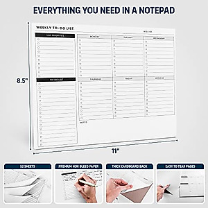 Weekly Planner Pad: To Do List Desk Notepad with Multiple Sections - 8.5x11" 52 Sheets - Undated Tear Off Notebook Calendar - Habit Planning Tracker, Task Goal Checklist Organizer - Agenda Plan Pad
