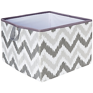 Bacati - Large Storage Tote Mix N Match Ikat Chevron/Dots Grey 14 x 14 x 10 inches