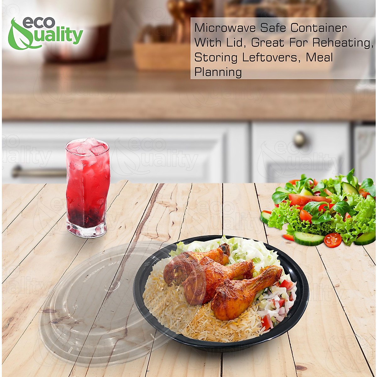 18 oz - 100 Count - Round Microwaveable Plastic Meal Prep Containers with Lids - Food Storage Container - Certified BPA-Free, Stackable, Reusable Microwave, Dishwasher,Freezer Safe, Disposable (Black)