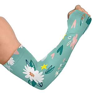 JUNZAN Gardening Arm Sleeves Sun Protection Cooling Sleeves for Women with Thumb Hole Garden Flower Plants Botanical Green Pattern
