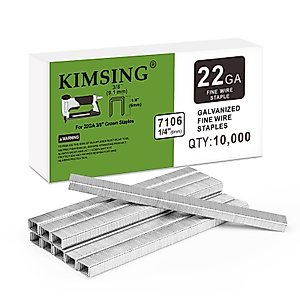Kimsing 7106 22 Gauge 71 Series Galvanized Upholstery Staples, 3/8-inch Crown 1/4-inch Leg Length, Fasteners for Fine Wire Stapler (1 Box)