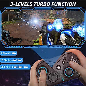 arVin Wireless Gaming Controller for iPhone/iOS/Android/PC/Steam/Switch Controllers Bluetooth Gamepad Joystick with 4 Back Button/Turbo/6-Axis Gyro/Dual Motors/RGB Light/Phone Holder/1200mAh Battery
