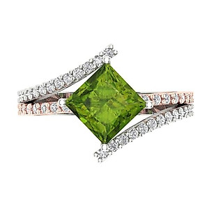 Clara Pucci 2.45ct Princess Cut Criss Cross Solitaire Natural Peridot Designer Anniversary Bridal Engagement Ring 14k 2tone Gold 10.75