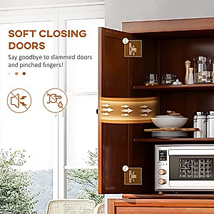 HOMCOM 72.5" Pinewood Large Kitchen Pantry Storage Cabinet, Freestanding Cabinets with Doors and Shelf Adjustability, Soft-Close Mechanism, Living Room & Dining Room Furniture, Mahogany