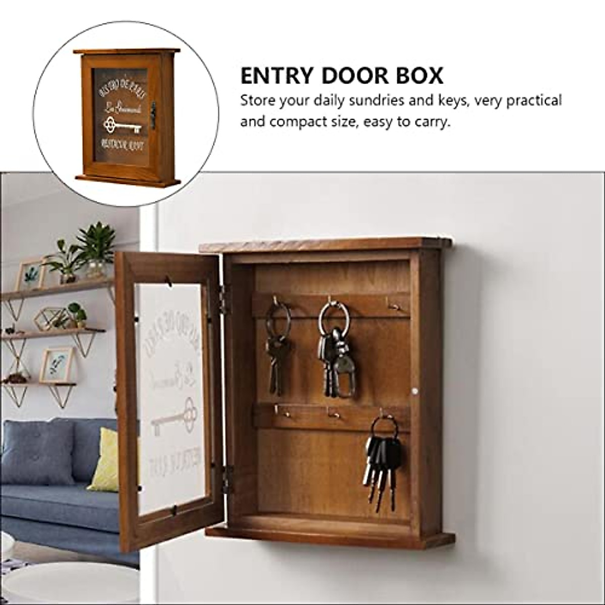 Veemoon Wooden Key Box Farmhouse Key Holder Decorative Key Box Wooden Wall Key case Wall Mount Entryway