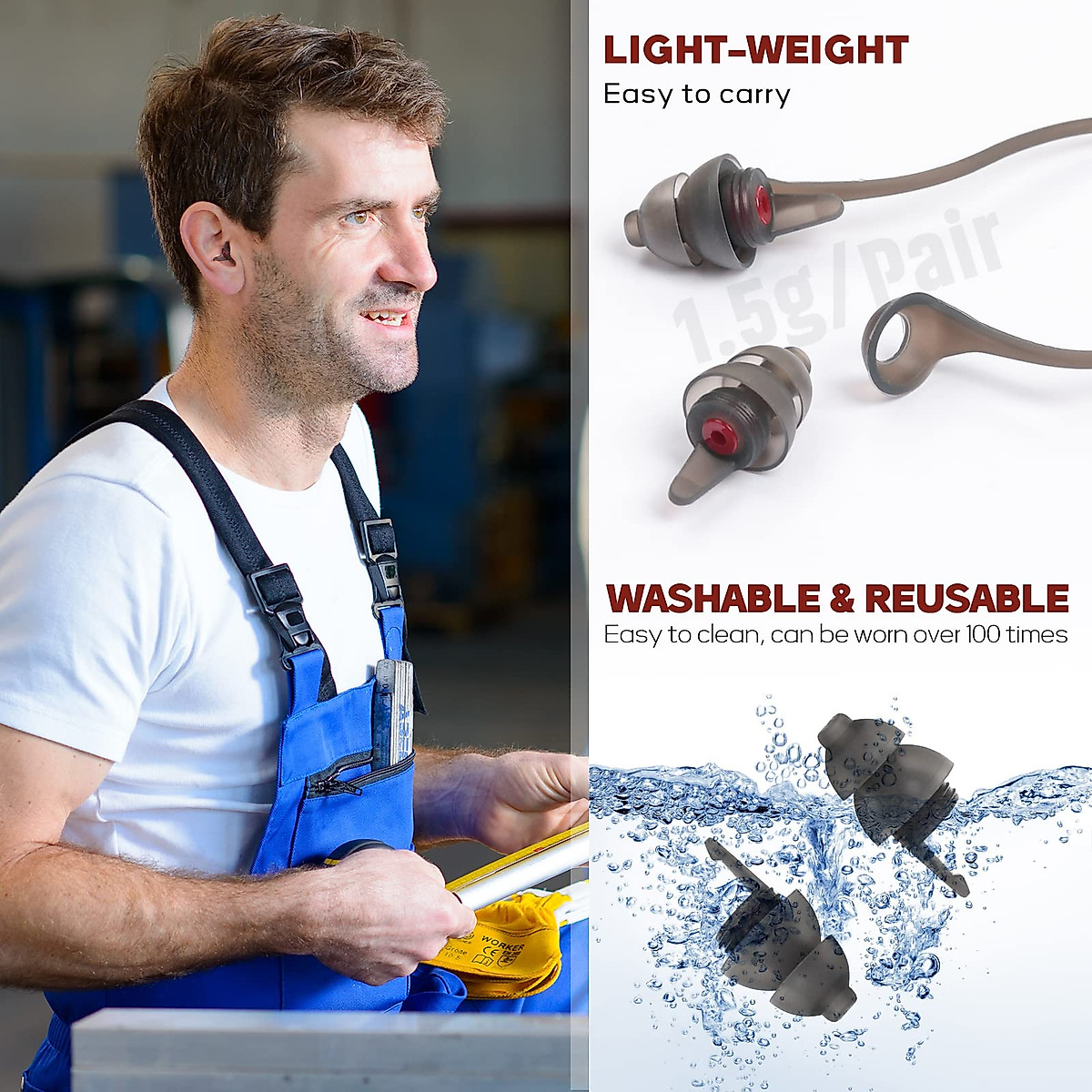 Concert Earplugs High Fidelity Music Ear Plugs 2 Pairs, 100X Reusable Noise Reduction Ear Plugs, Hearing Protection for Musicians, DJs, Festival, Raves, Drummers, Loud Noise -2 Sizes Fit All Ear Canal