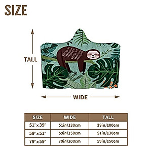 Hooded Blanket Sloth Sleep Tropical Jungle Wearable Blanket Hood Poncho Hooded Blanket Throw Plush Blanket Novelty Blanket for Bed Home Sofa 39x51 Inch