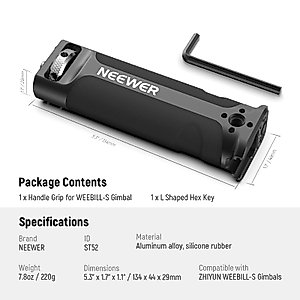 NEEWER Sling Handle Grip for WEEBILL-S Only, Handgrip with Cold Shoe, 1/4" Thread, 1/4" Thumb Screw, 3/8" ARRI Locating Holes and Anti Twist Pins Compatible with ZHIYUN WEEBILL-S Gimbal Stabilizer