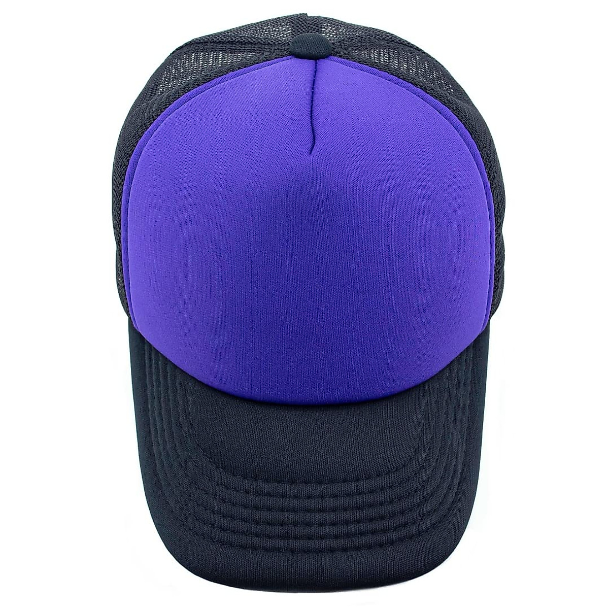 MONOFARBE High Crown Mesh Back Foam Trucker Hat Hip Hop Snapback 5 Panel Sports Baseball Cap Summer Surf Skateboard Hat (Purple)