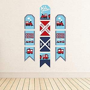 Big Dot of Happiness Railroad Party Crossing - Hanging Vertical Paper Door Banners - Steam Train Birthday Party or Baby Shower Wall Decoration Kit - Indoor Door Decor