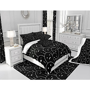 Cute Ghost Bedding Set,Black White Ghost Comforter Cover Set for Teens Women Room Decor,Cartoon Halloween Duvet Cover Breathable Funny Ghost Bedspread Cover Full Size(No Comforter)