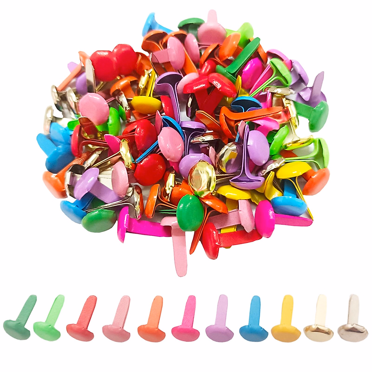 BlingKingdom 100pcs Multicolor Split Pins Pastel Metal Brad Fasteners Brads Round Brads for DIY Crafts Projects Scrapbooking Office (8mm x 14mm)