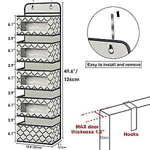 homyfort Over the Door Organizer, Hanging Storage Organizer with 5 Large Pockets & Clear Window for Nursery,Baby Diapers,Bathroom,Closet,Pantry,Dorm,Kids (Beige)